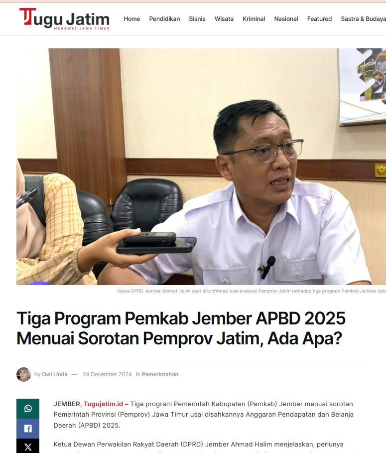 Tiga Program Pemkab Jember APBD 2025 Menuai Sorotan Pemprov Jatim, Ada Apa? | BPK Perwakilan ...